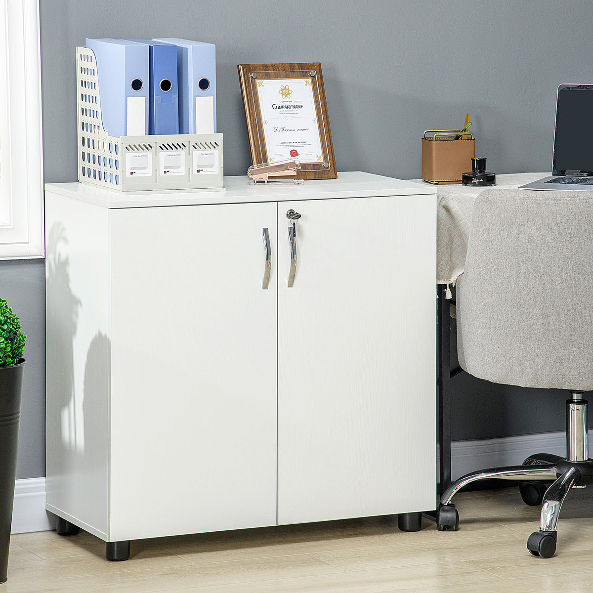 Vinsetto Two-Tier Locking Office Storage Cabinet - White | anydaydirect