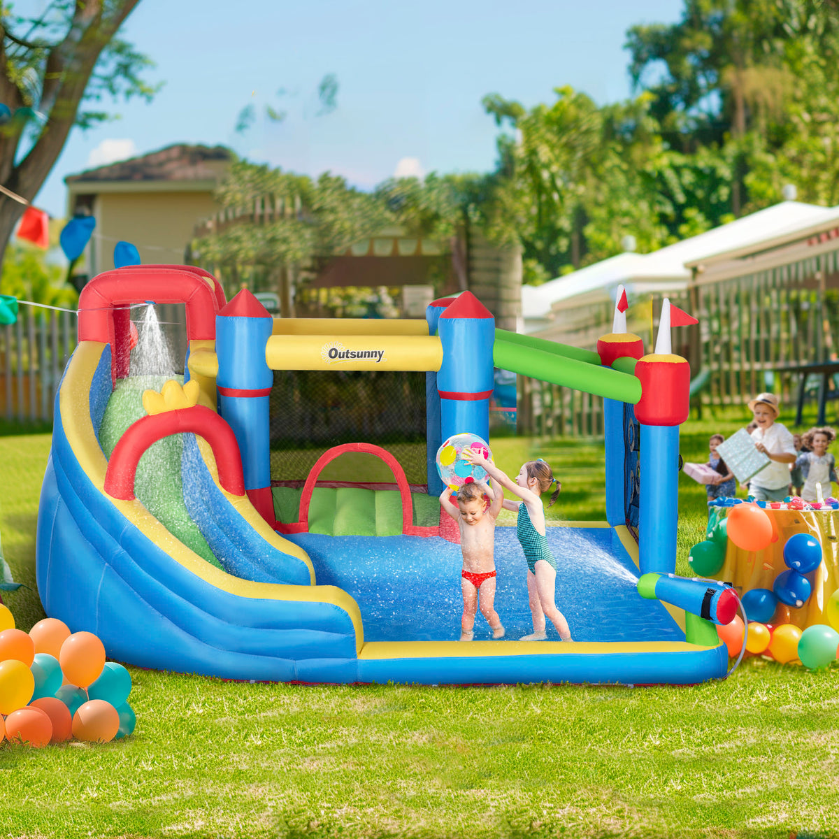 Outsunny Kids Inflatable Bouncy Castle Water Slide 6 in 1 Bounce House ...