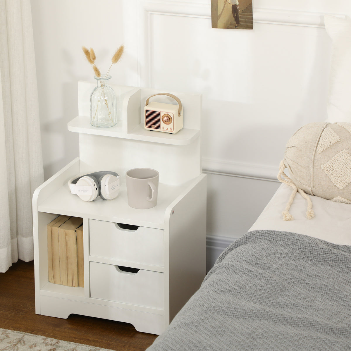 HOMCOM Bedside Table, Small Bedside Cabinet with 2 Drawers and Storage ...