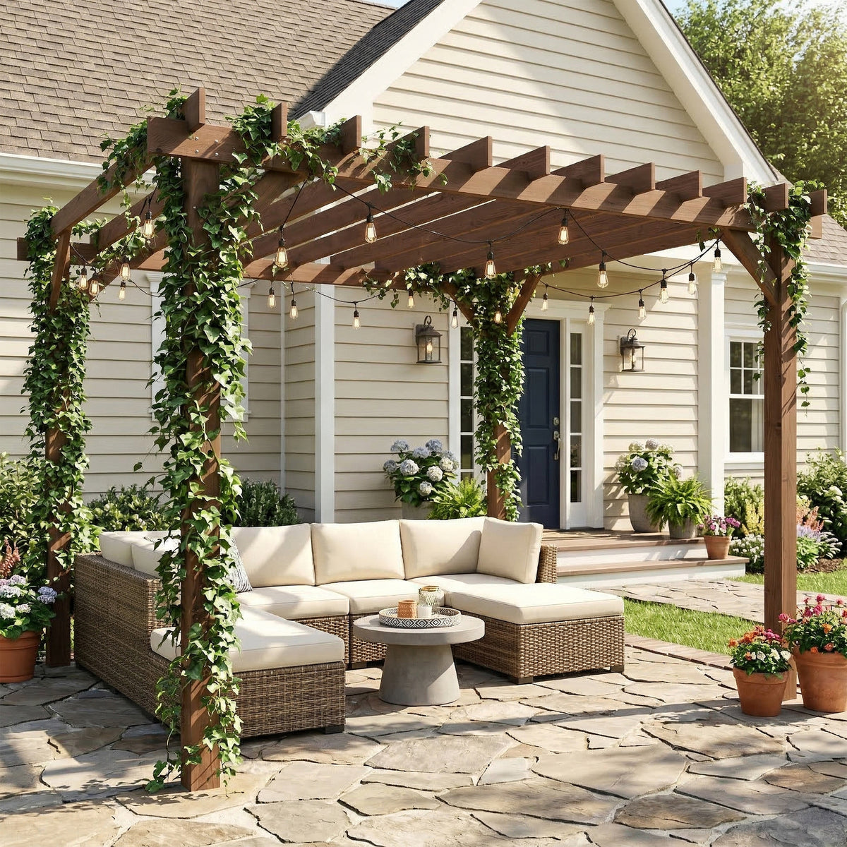 Outsunny 3.6 x 3 m Wooden Pergola Kit, Garden Pergola Gazebo Grape Tre ...