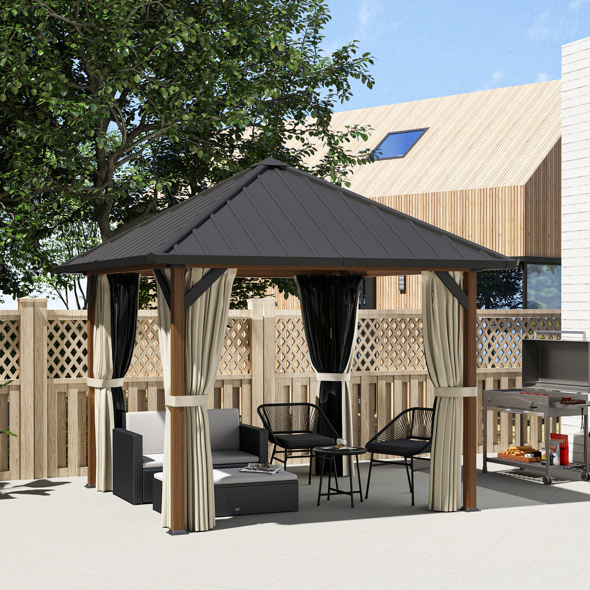 Outsunny 3 x 3(m) Hardtop Gazebo with Galvanised Steel Roof and Water ...
