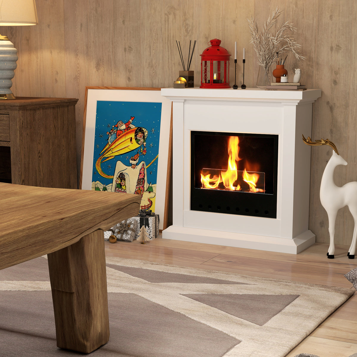 HOMCOM Bioethanol Fire Heater, with Mantelpiece - White | anydaydirect