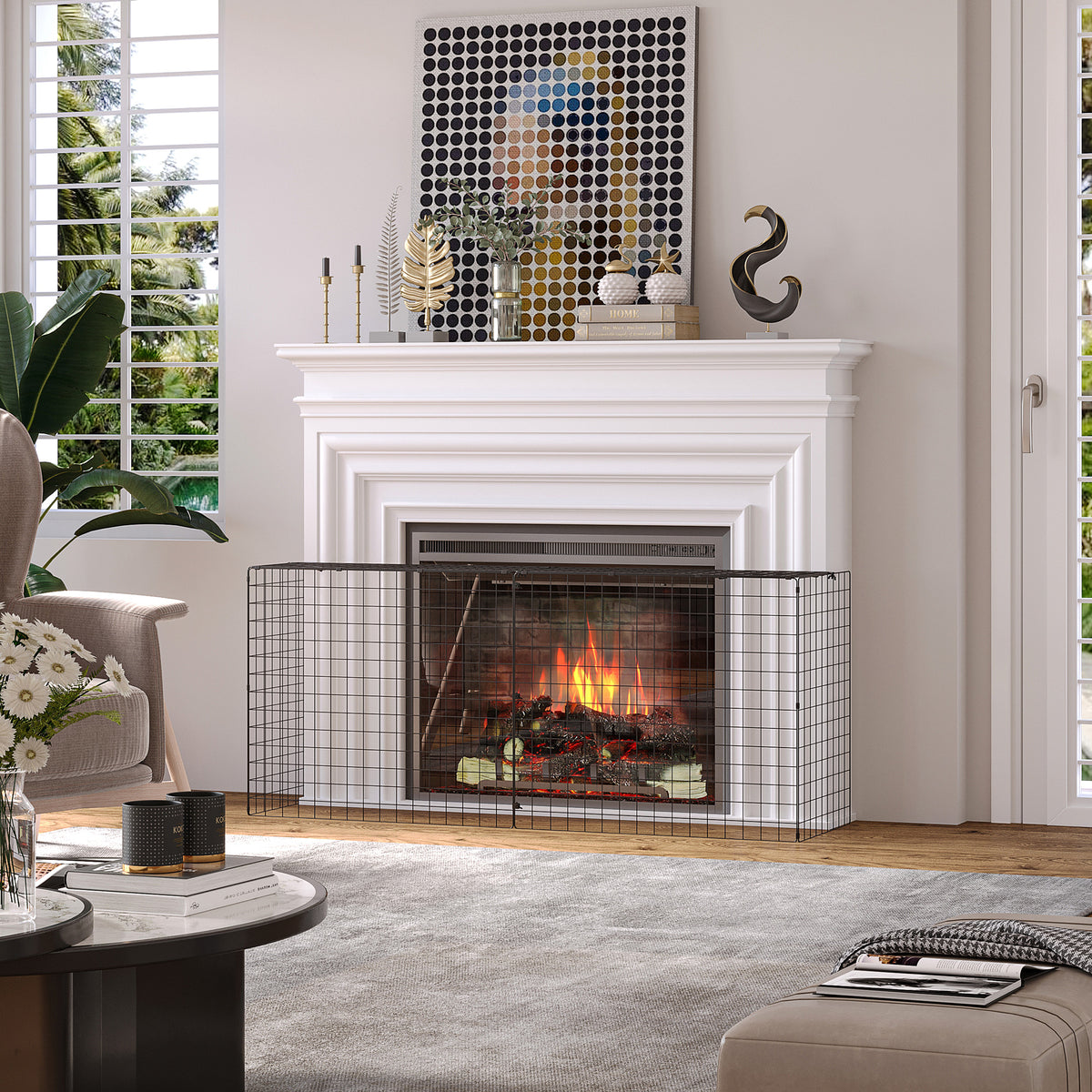 HOMCOM Extendable Fire Guard Screen, Freestanding Fire Screen Spark ...
