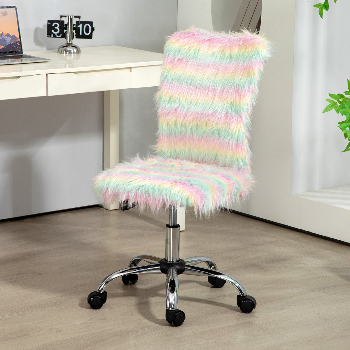 HOMCOM Fluffy Desk Chair, Armless Students Chair, Makeup Vanity Chair ...