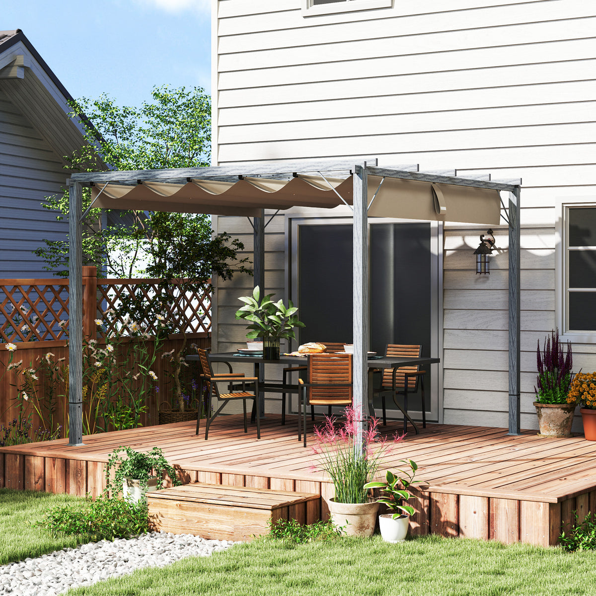 Outsunny 3 x 3 m Retractable Roof Pergola - Grey | anydaydirect