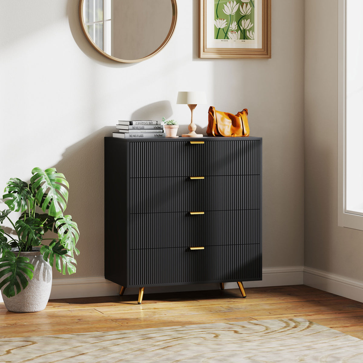 HOMCOM Elegant Four-Drawer Bedside Table - Black | anydaydirect
