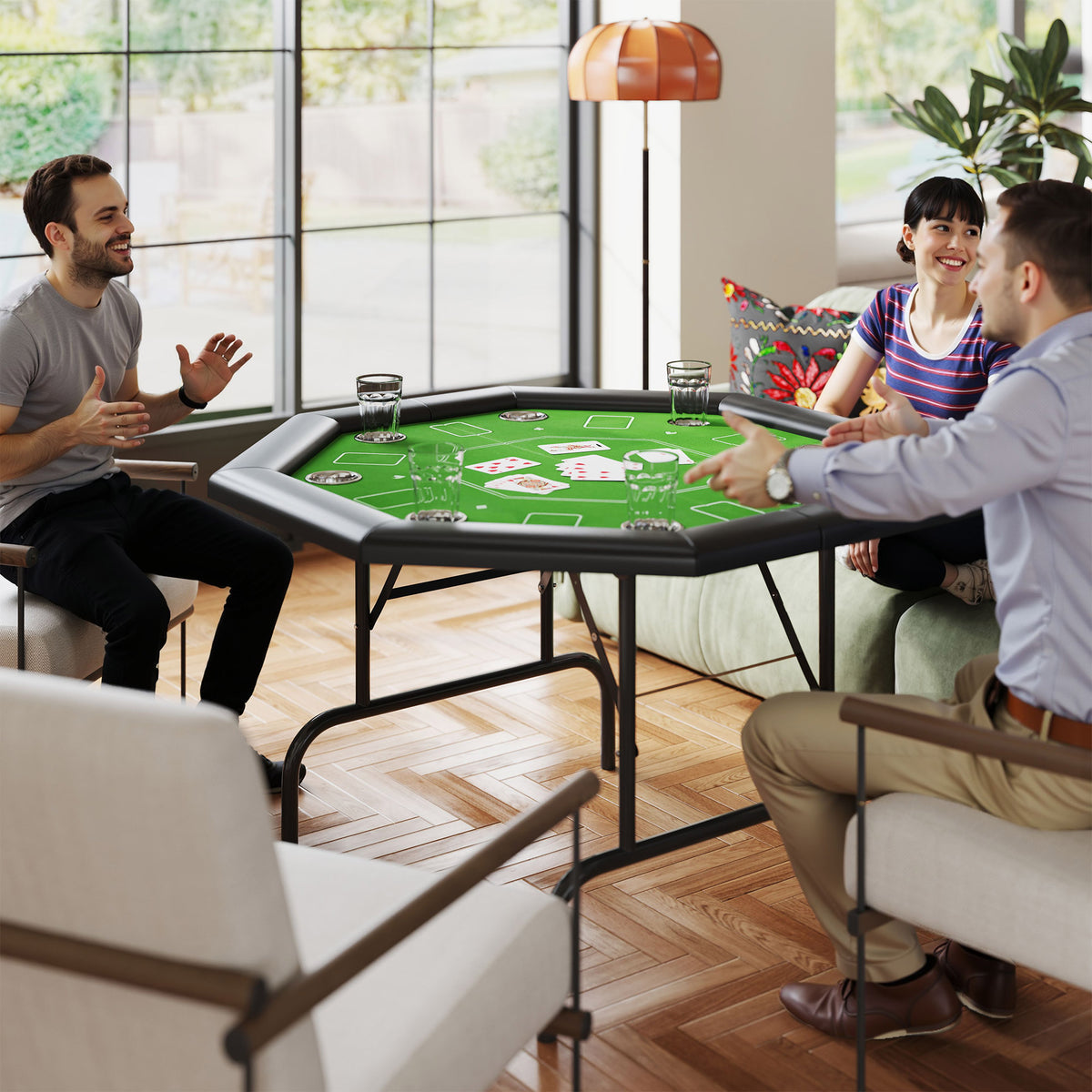 SPORTNOW 8 Player Folding Poker Table, Portable Octagon Blackjack Table ...